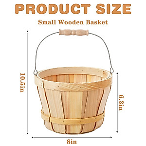ZILAMGOO 2 Pack Round Wooden Baskets with Handles, Wooden Fruit Bucket, Bushel Baskets for Fruit and Vegetables, Decorating for Party, Birthdays, Holiday