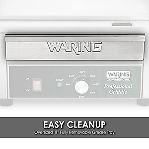 Waring Commercial WGR140X Countertop Electric Griddle, 14" Cooking Surface, 120V, 1800W, 5-15 Phase Plug,Silver