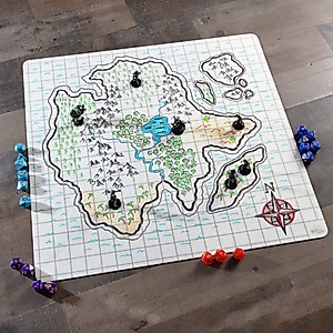 Double-Sided Role Playing RPG Game Mat- Reversible Silicone Battle Matte Grid w Hexes and Squares- XL 20"x20"-Foldable, Rollable, Wet Eraseable - Made for D&D Dungeons Dragons, Pathfinder and More