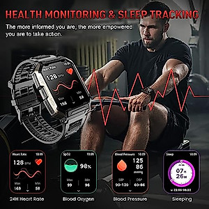 anyloop Military Smart Watches for Men, 1.85" HD Display 400mAh Rugged Smartwatch with Bluetooth Call Tactical IP68 Waterproof Outdoor Fitness Tracker with Heart Rate Monitor for iOS Android Phone