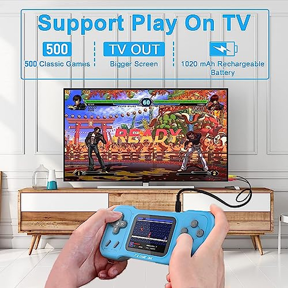 Game Console for Kids Adults, Retro Game Console Built-in 500 Games, 3.0" FT HD Color Screen, AV Output, Dual 3D Joysticks, Handheld Emulator Game Console Birthday for Kids