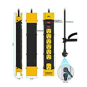 CRST 7-Outlet Heavy Duty Surge Protector Power Strip with Flat Plug, 9 feet Long Extension Cord for Home Garage Industrial Workshop, 1350 Joules, 15A Circuit Breaker