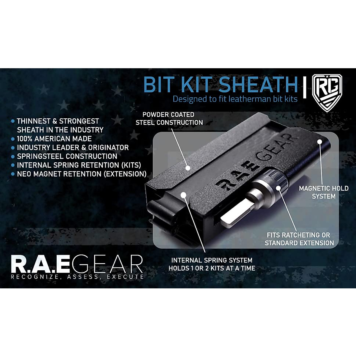 RAE GEAR BIT KIT + RATCHETING EXTENDER with UNIVERSAL BELT SIZE & ROTATABLE BELT CLIP (bit kits and extender NOT included)
