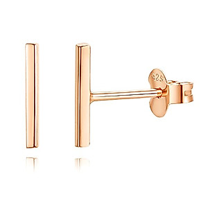 Lavishe Dainty Mini Bar Stud Earrings for Women 14K Rose Gold Plated 925 Sterling Silver Hypoallergenic Everyday Jewelry