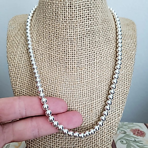 Verona Jewelers Sterling Silver 7MM 8MM Italian Bead Ball Chain Necklace- Handmade Bead Italian Necklace, Silver Bead Necklace (18, 8MM)