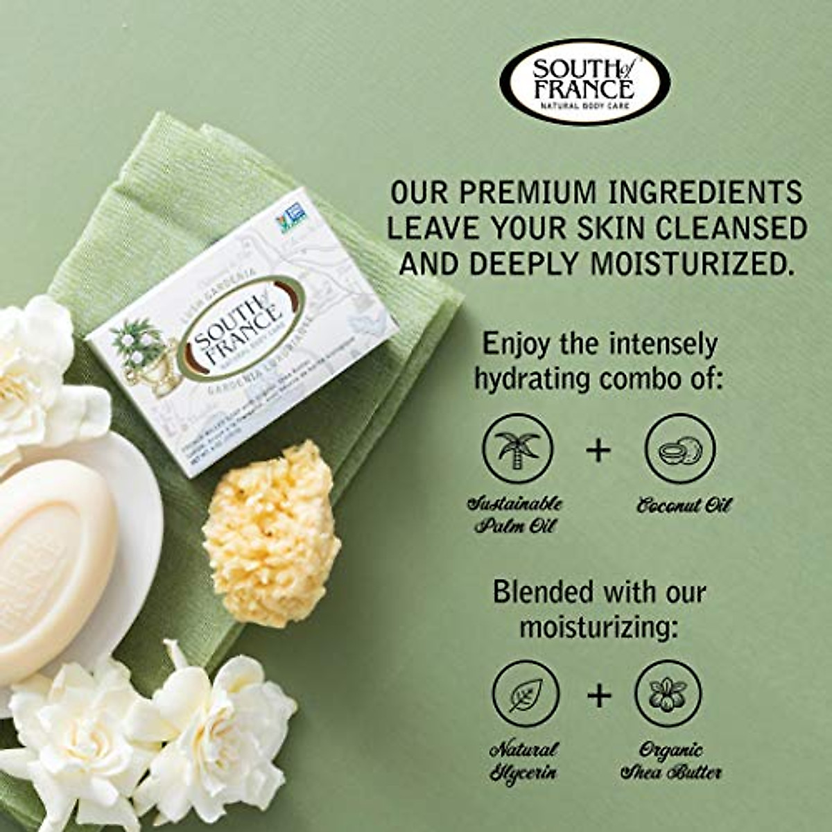 Lush Gardenia Clean Bar Soap by South of France Clean Body Care | Triple-Milled French Soap with Organic Shea Butter + Essential Oils | Vegan, Non-GMO Body Soap | 6 oz Bar – 4 Pack