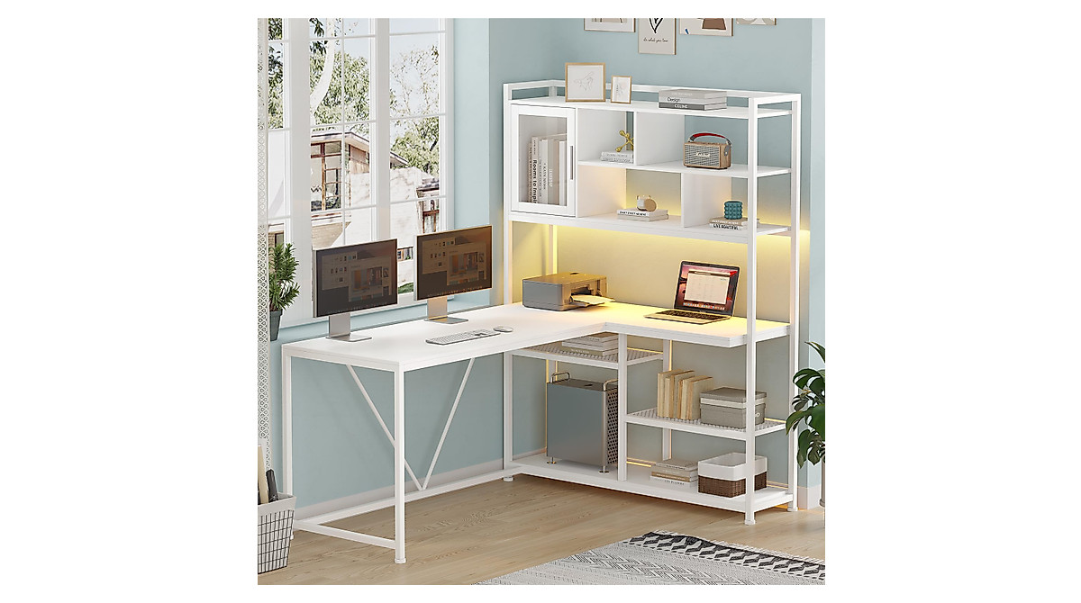 SEDETA L Shaped Computer Desk with LED - Perfect for Home Office