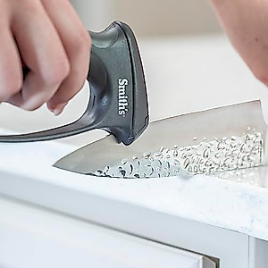 Smith’s 50000 V-Slot Knife & Scissor Sharpener – Straight Blade Sharpening - Large Scissors & Shear Sharpening Slots – Kitchen Tool - Soft Grip Handle – Comfortable Grip