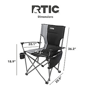 RTIC Ultra-Tough Chair Portable Folding for Camping, Outdoor, Fishing, Beach, with Arm Rest and Cup Holder, Folds Quickly for Easy Storage in a Carry Bag, Black