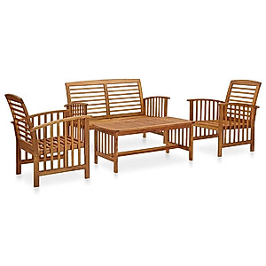 vidaXL Solid Acacia Wood 4-Piece Patio Lounge Set: Outdoor Garden Furniture Set Includes Chairs, Bench, and Slatted Coffee Table.