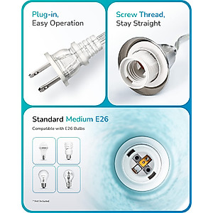 DEWENWILS EDISHINE Plug in Pendant Light, Hanging Light with15FT Adjustable Cord, On/Off Switch, Handcrafted Art Glass Shade, Hanging Light Fixture for Kitchen, Bathroom, Entryway, Light Blue