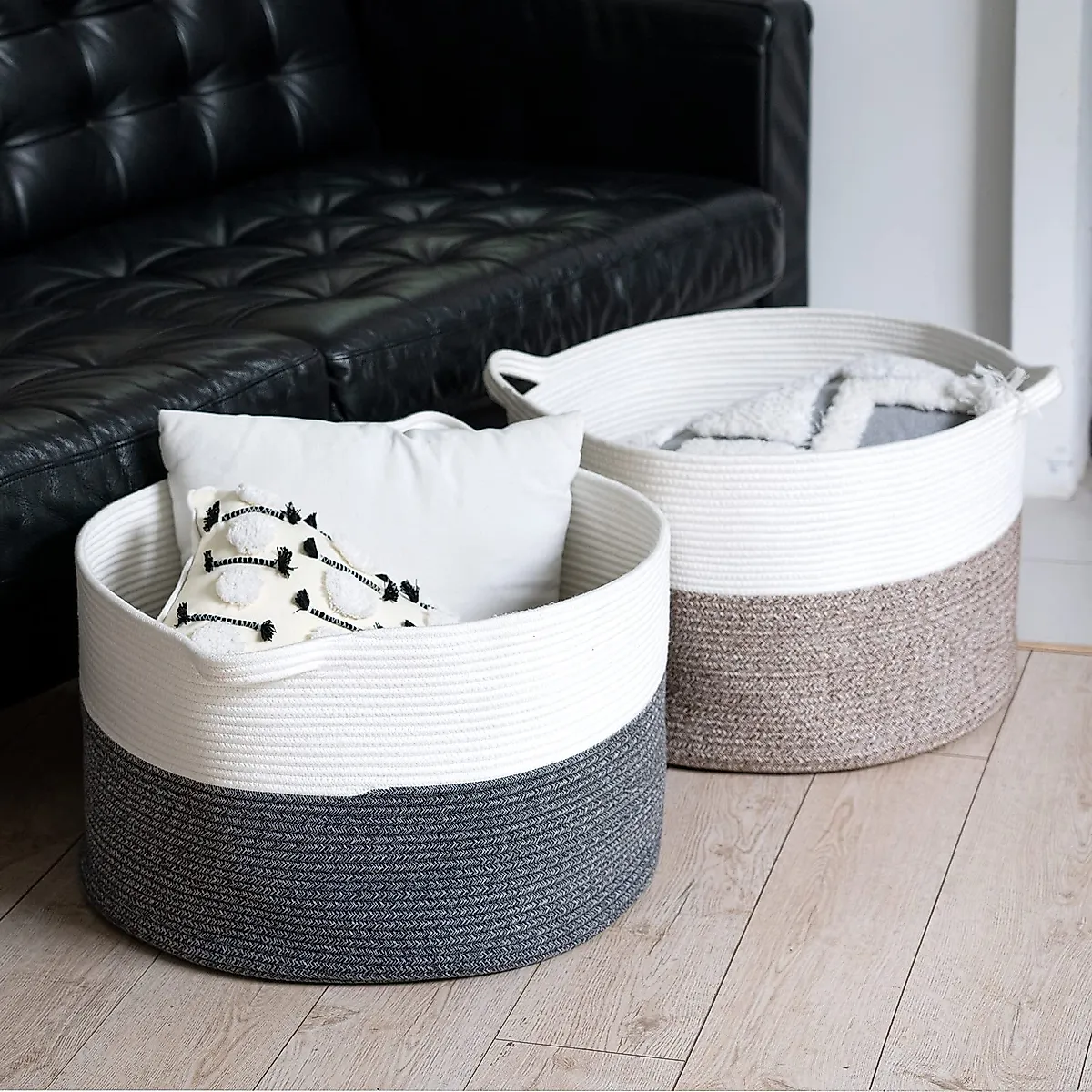 INDRESSME XXX Large Cotton Rope Basket Comforter Cushions Thread Laundry Hamper (Set of 2)
