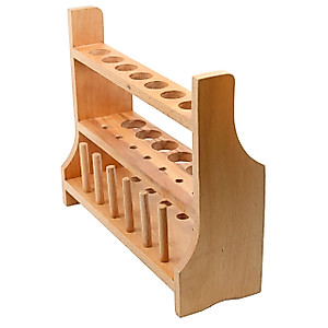 Wooden Test Tube Rack with 6 Draining Pins - Accommodates 13 Tubes, up to 25mm - 10.25" Wide, 8" Tall - Premium Polished Beech Wood Construction - Eisco Labs