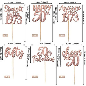 24 PCS Happy 50th Birthday Cupcake Toppers Glitter Fifty Straight Outta 1973 Cupcake Picks Cheers to 50 Fabulous Awesome Since 1973 Cake Decorations for 50th Birthday Party Supplies Rose Gold
