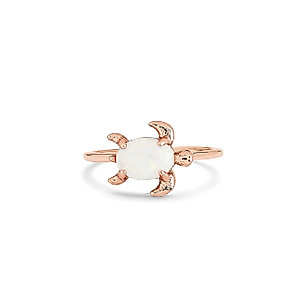 Pura Vida Rose Gold-Plated Opal Sea Turtle Ring w/White Stone - Brass Base, Stylish Design - Size 6
