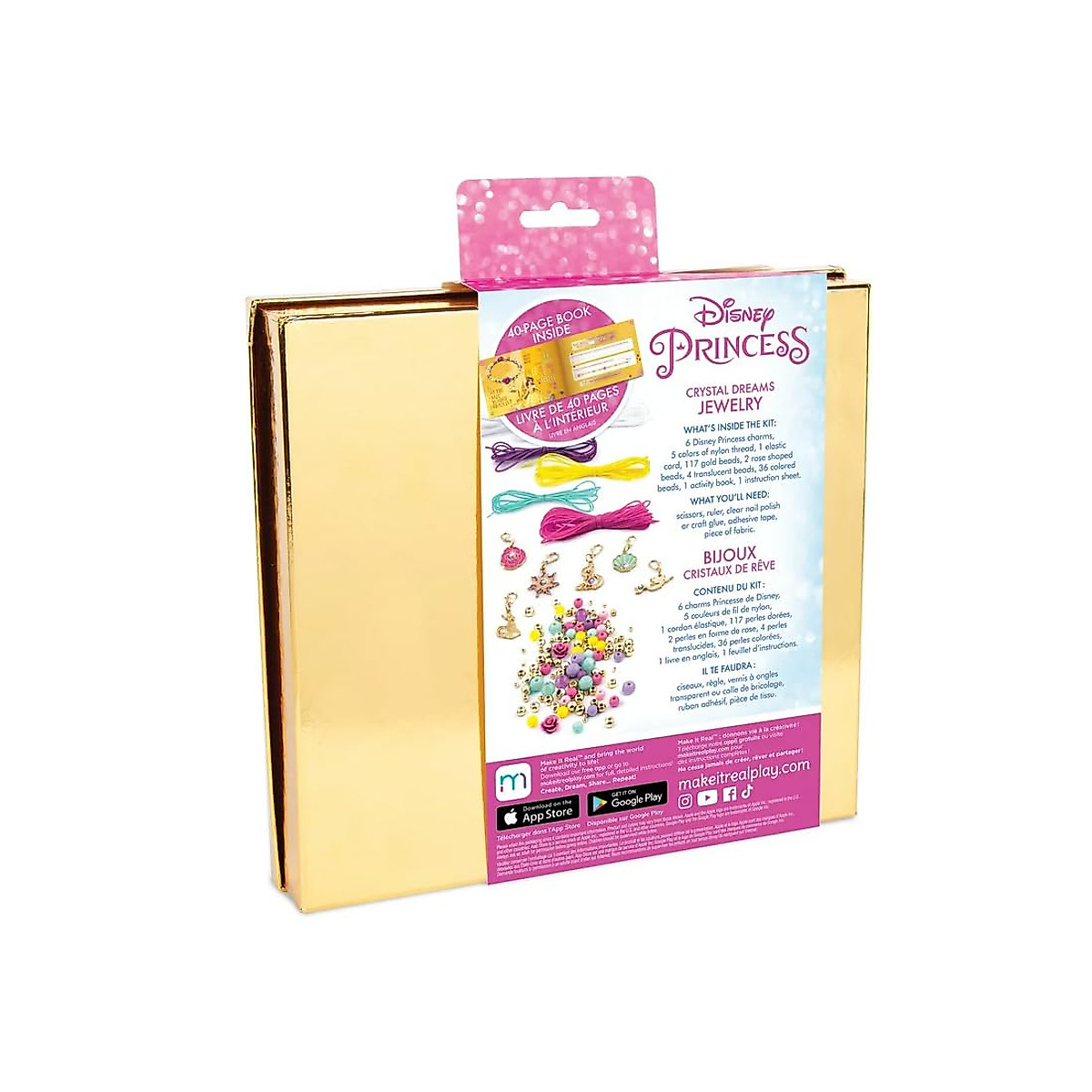 Make It Real Disney Princess Crystal Dreams Jewelry Kit - DIY Bead & Charm Bracelet Set with Swarovski Crystals, Includes Supplies & Exclusive Princess Book - Create 6 Bracelets, Ages 8