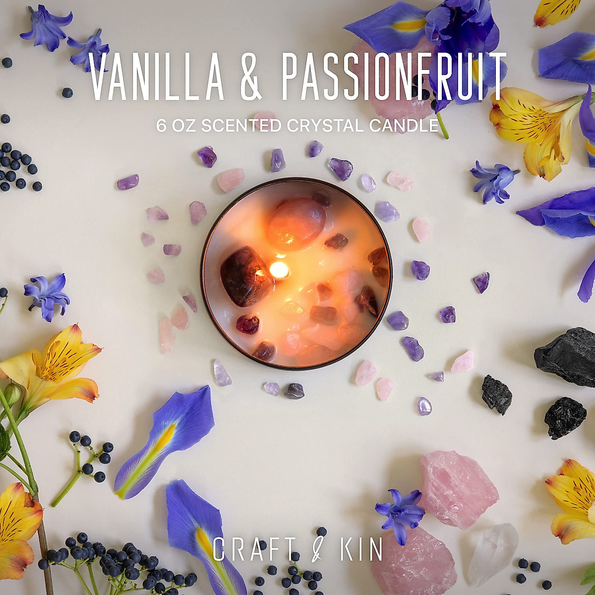 Scented Candles for Men | Crystal Candle - Vanilla & Passionfruit Scented Candles and Smoke & Vanilla Candle for Men | Soy Candles, Long Lasting Candles, Home Decor | Manifestation Crystal Candles