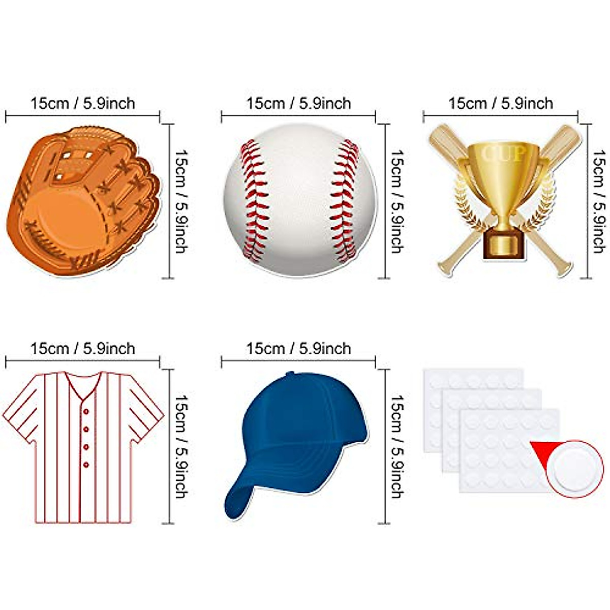 45 Pieces Baseball Paper Cut Outs Versatile Classroom Decoration Sports Themed Cut-Outs with Glue Point Dots for Bulletin Board Classroom School Sports Theme Birthday Party Decoration, 5.9 x 5.9 Inch