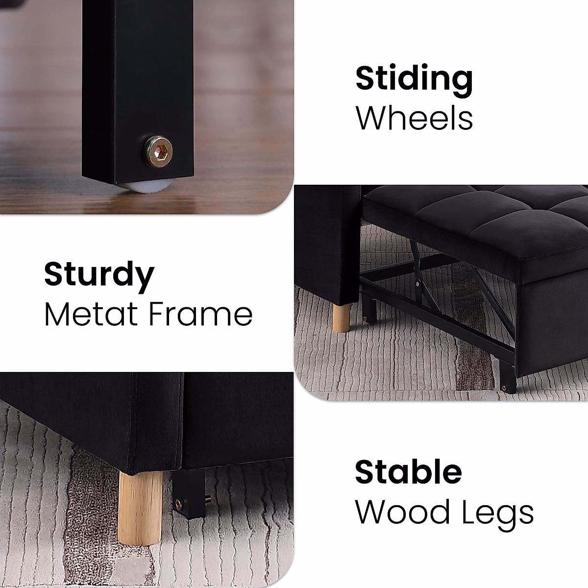 SumKea 70'' Convertible Chair Bed, Extra Long Teddy Fabric Single Pull Out Sofa Bed, 4 in 1 Adult Sleeping Chair, Recliner Chair with Pillow, Adjustable Backrest, Black