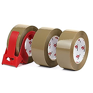 BOMEI PACK 3 Pack Heavy Duty Brown Packing Tape with Dispenser, 2.6 mil, 1.88 inch x 110 Yards, Brown Tape Refills for Industrial Shipping Box Packaging Tape for Moving, Office, & Storage