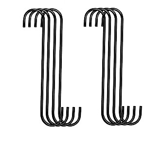 Extra Large 12 inch S Hooks for Hanging,S Shaped Hook Heavy Duty,Black Long S Hooks for Hanging Plant,Basket,Tree Branch,Closet,Garden,Pergola,Indoor Outdoor Uses 8 PCS