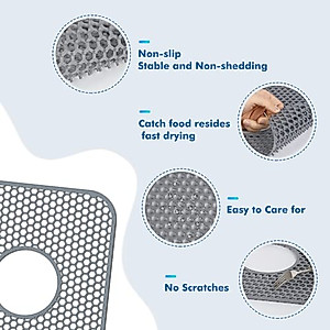 Bestjing Silicone Sink Mat, 13.58''x 11.6'' Sink Protectors for Kitchen Sink with Center Drain, Folding Non-Slip Heat Resistant Sink Mat Grid for Bottom of Stainless Steel Porcelain Sink (Center Hole)