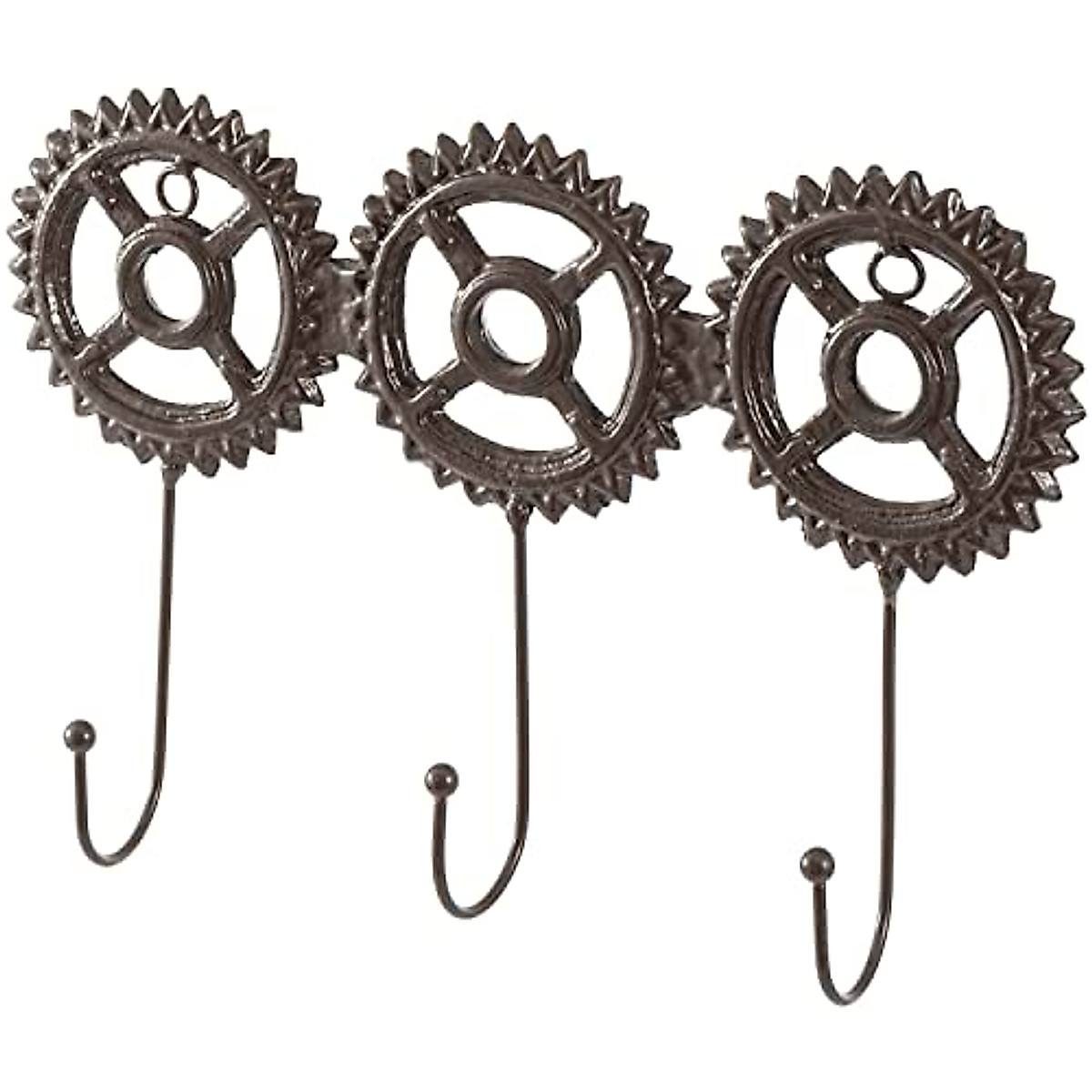 MyGift Brown Cast Iron Metal Wall Coat Hook with Steampunk Gear Design, Wall Mounted Key Rack with 3 Hooks