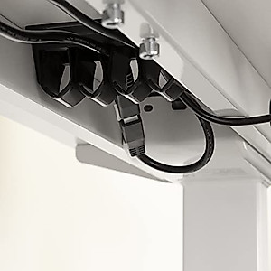 South Shore Majyta Adjustable Height Standing Desk with Built In Power Bar Soft Elm and Matte Black, Contemporary