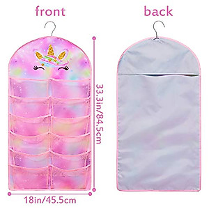 FIOBEE Girls Headband Holder Unicorn Wall Hanging Organizer with Pockets Hair Bow Storage Hairband Holder Display for Wall Closet Kids Room