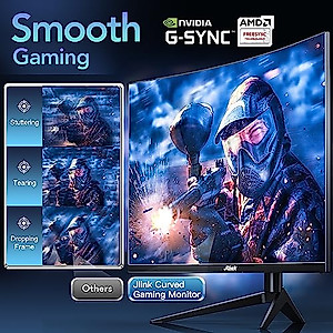 Jlink 32-Inch Curved Gaming Monitor up to 240Hz,1080P Computer Monitor 1500R/1ms(MPRT)/Low Blue Light,Frameless PC Monitor with HDMI DisplayPort, Freesync & G-sync Compatible, Tiltable/VESA Mountable