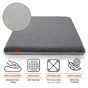 DYNMC you Comfortable Chair Cushion for Dining Chairs, Memory Foam Chair Pads - Kitchen Chair Cushions - Non Slip Chair Pads, Perfect Degree of Stability, Washable Cover, Nordic Style, Grey