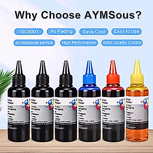 AYMSous Ink Refill Kit for HP 60 61 63 64 65 902 932 952 950 951 564 Refillable Ink Cartridge for HP Envy 4500 4520 5643 OfficeJet 6500a 6500 6000(6x100ML 3 Black, 1 Cyan. 1 Magenta, 1 Yellow)