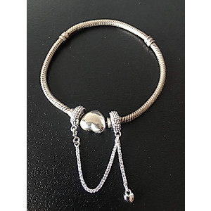 Heart Safety Chain Charm 925 Sterling Silver Beads fit Pandora Charms Bracelet & Necklace (White Safety chain)