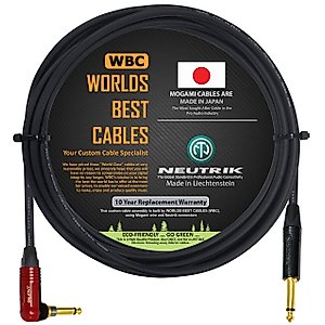 WORLDS BEST CABLES 10 Foot - Guitar Bass Instrument Cable Custom Made Using Mogami 2524 Wire and Neutrik NP2RX-AU-SILENT & Neutrik NP2X-B ¼ Inch (6.35mm) TS Plugs