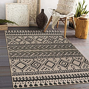 Lahome Boho Easy Jute Area Rug - 3x5 Machine Washable Front Door Mat Black Entryway Rug Geometric Kitchen Rugs, Southwestern Non Slip Indoor Outdoor Rug Kitchen Carpet for Living Bedroom Office Foyer