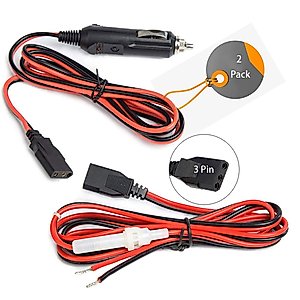 Cb Radio Power Cord/Cables 2-Wire 15A 3-Pin CB Power Cord with 12V Cigarette Lighter Plug for Cb Radio (2 Pack)