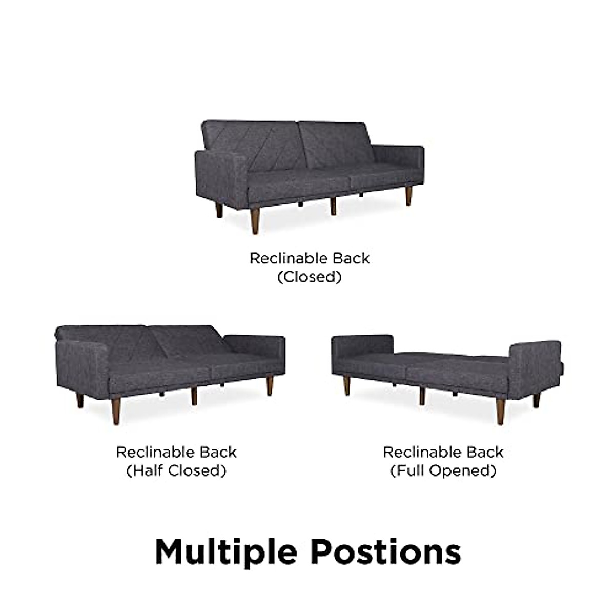 DHP Paxson Convertible Futon Couch Bed with Linen Upholstery and Wood Legs - Grey, Twin