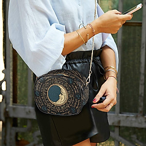 ALAZA PU Leather Small Crossbody Bag Purse Wallet Moon In An Octagonal Star With Magical Inscriptions And Symbols Vintage Cell Phone Bags with Adjustable Chain Strap & Multi Pocket