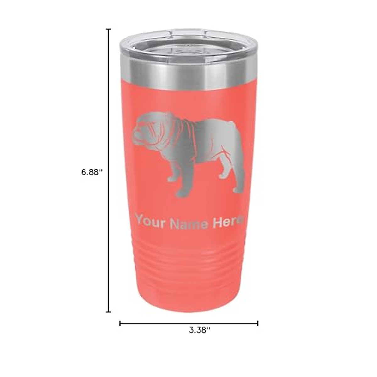 LaserGram 20oz Vacuum Insulated Tumbler Mug, Bulldog Dog, Personalized Engraving Included (Coral)
