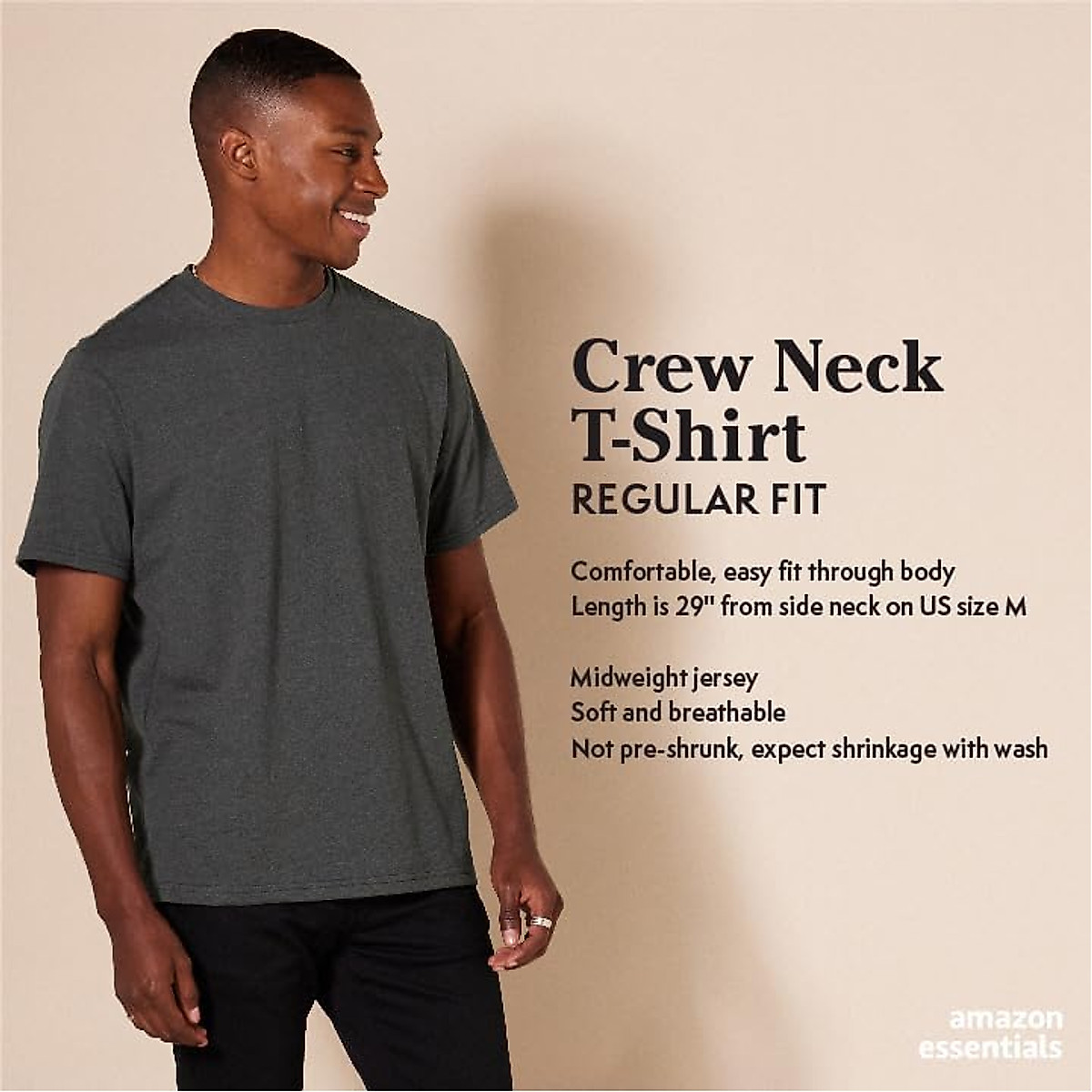 Amazon Essentials Men's Regular-Fit Short-Sleeve Crewneck T-Shirt, Pack of 2, Charcoal Heather, X-Large