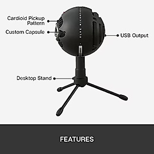 Blue Snowball USB Microphone with Two Versatile Pickup Patterns and Stylish, Retro Design for Recording, Streaming & Podcasting on PC & Mac – Gloss Black