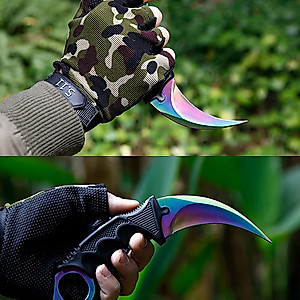 LDIWEE Karambit Knife, CS-GO Game Knife Fixed Blade Knife, Stainless Steel Knife with Sheath and Cord for Camping Hunting Hiking Adventure Collection - Rainbow and Black