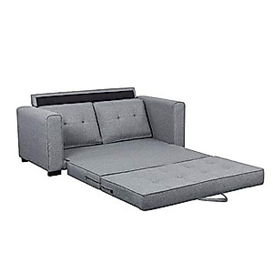 Container Furniture Direct Linen Mid Century Modern Living Room Squared Arm Fold Out Sofa Bed, 58", Pewter