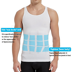 KOCLES Mens Athletic Compression Shirt Slimming Body Shaper Tank Top Abs Abdomen Slim Vest Undershirt (White, Large)