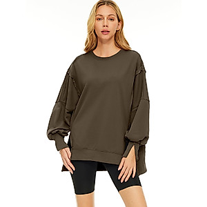 Trendy Queen Womens Oversized Sweatshirts Hoodies Crewneck Shirts Fall Outfits Teen Girls Y2k Winter Clothes Light Coffee XL