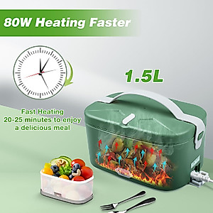 Trushome Electric Lunch Box Food Heater, 80W Heated Lunch Boxes for Adults with Built-in Seal Lid, 12V 24V 110V Food Heater Lunch Box for Car/Truck/Office, Removable Stainless Steel Container 1.5L