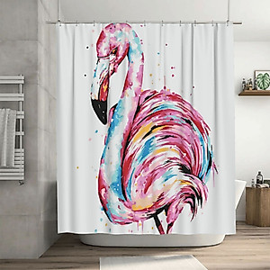 Yomane Shower Curtain Set 72x72 Inch Watercolor Flamingo with 12 Hooks Waterproof Polyester Fabric Shower Curtain for Home Bathroom Christmas Holiday Decor Set