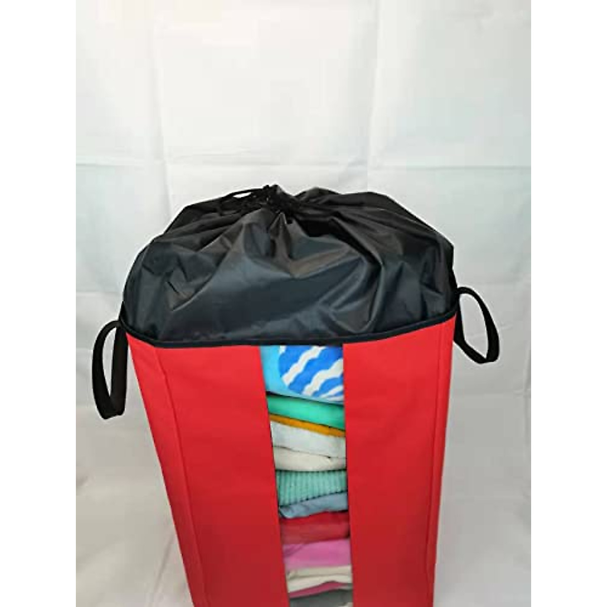 CYIRAN Visible Large Capacity Clothes Storage Bag Organizer with Handle Thick Fabric Foldable Drawstring Closure Water-Proof Storage Hamper Laundry Basket (Red, Visible)