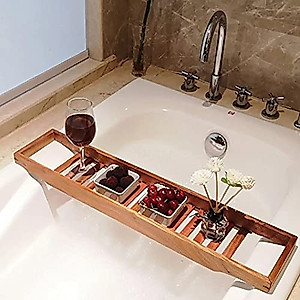 ZLXDP Bathtub Rack Tray Bathroom Storage Rack Bath Bridge Multi-Function for Book Organizer Wine Glass Shelf