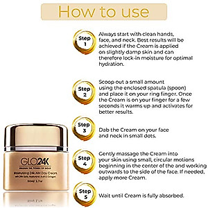 GLO24K Moisturizing Day Cream with 24k Gold, Hyaluronic Acid, Collagen, and Vitamins. For Optimal Hydration!